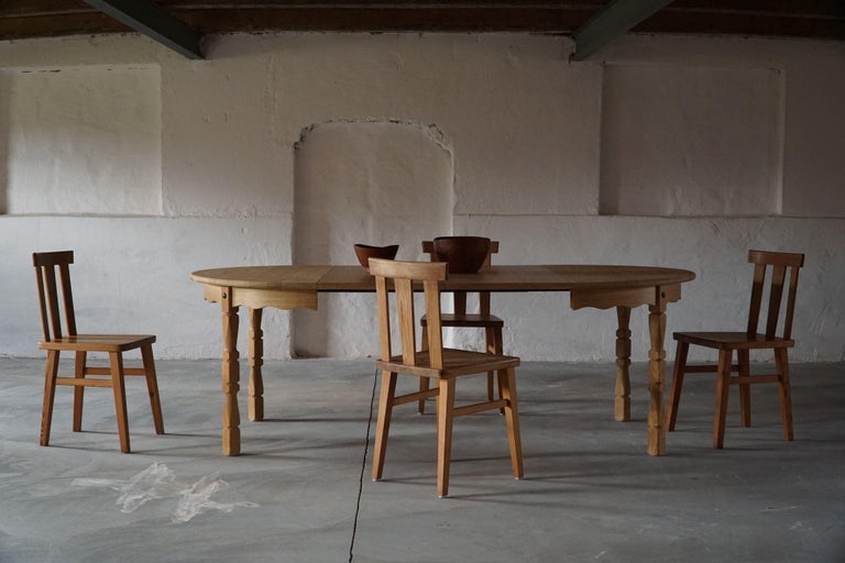 Mid Century Danish Round Dining Table in Solid Oak with Two Extensions ...