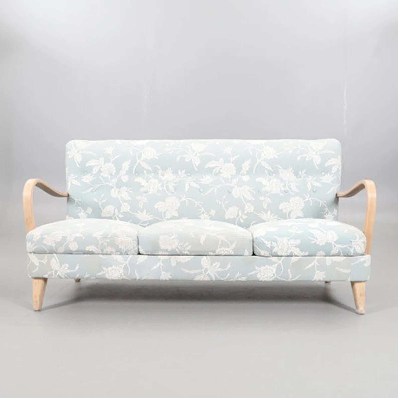 Midcentury Danish Sofa/Love Seat with Floral Embroidery Fabric at ...