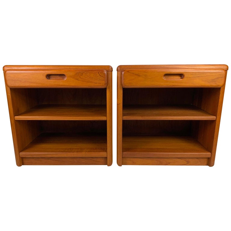 Midcentury Danish Solid Teak Nightstands, a Pair at 1stDibs