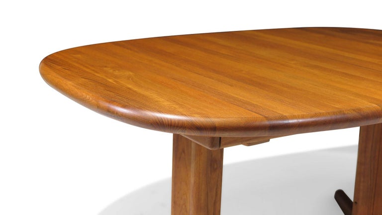 Midcentury Danish Solid Teak Pedestal Dining Table For Sale at 1stDibs