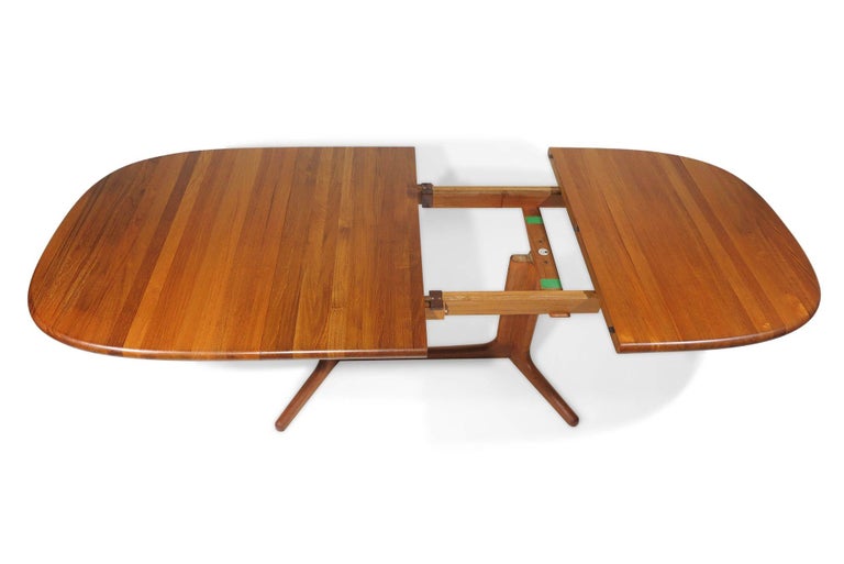 Midcentury Danish Solid Teak Pedestal Dining Table For Sale at 1stDibs