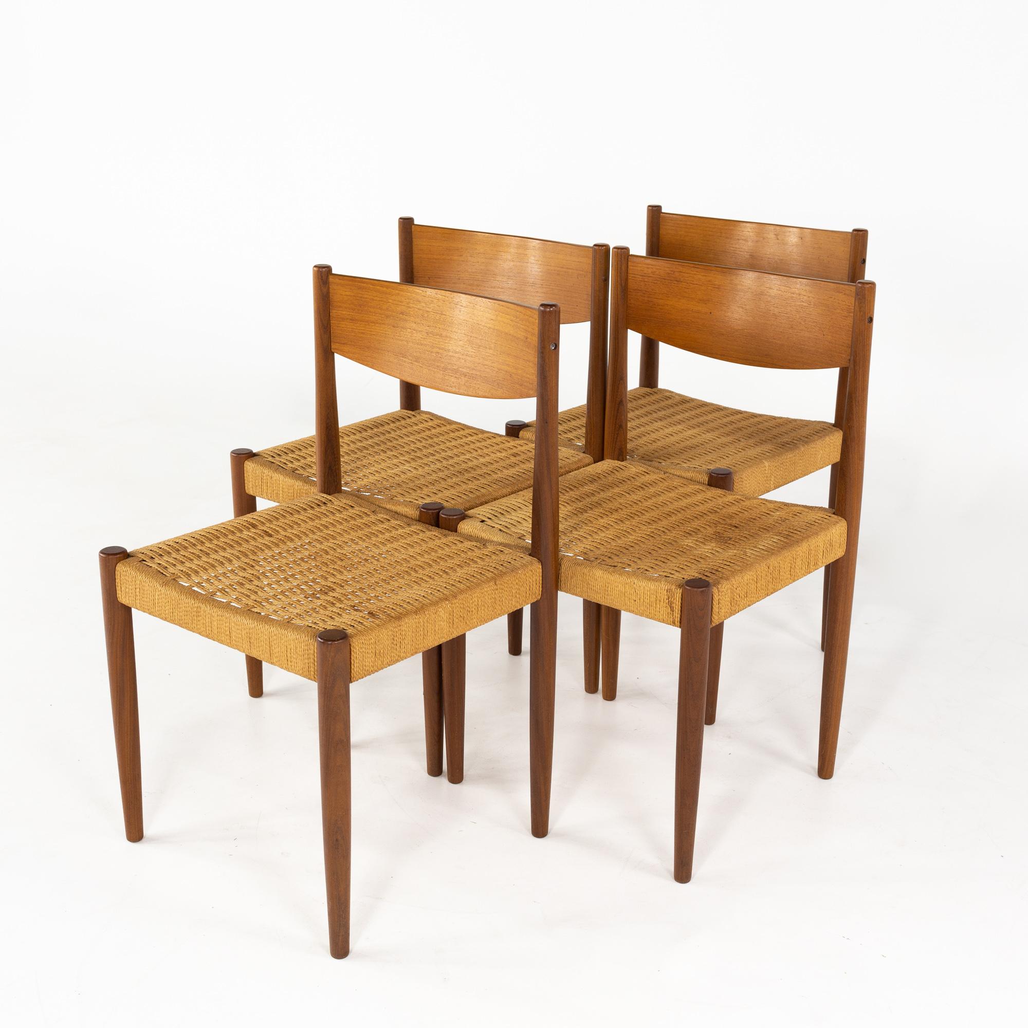 Mid-Century Danish Teak and Rope Dining Chairs, Set of 4 at 1stDibs