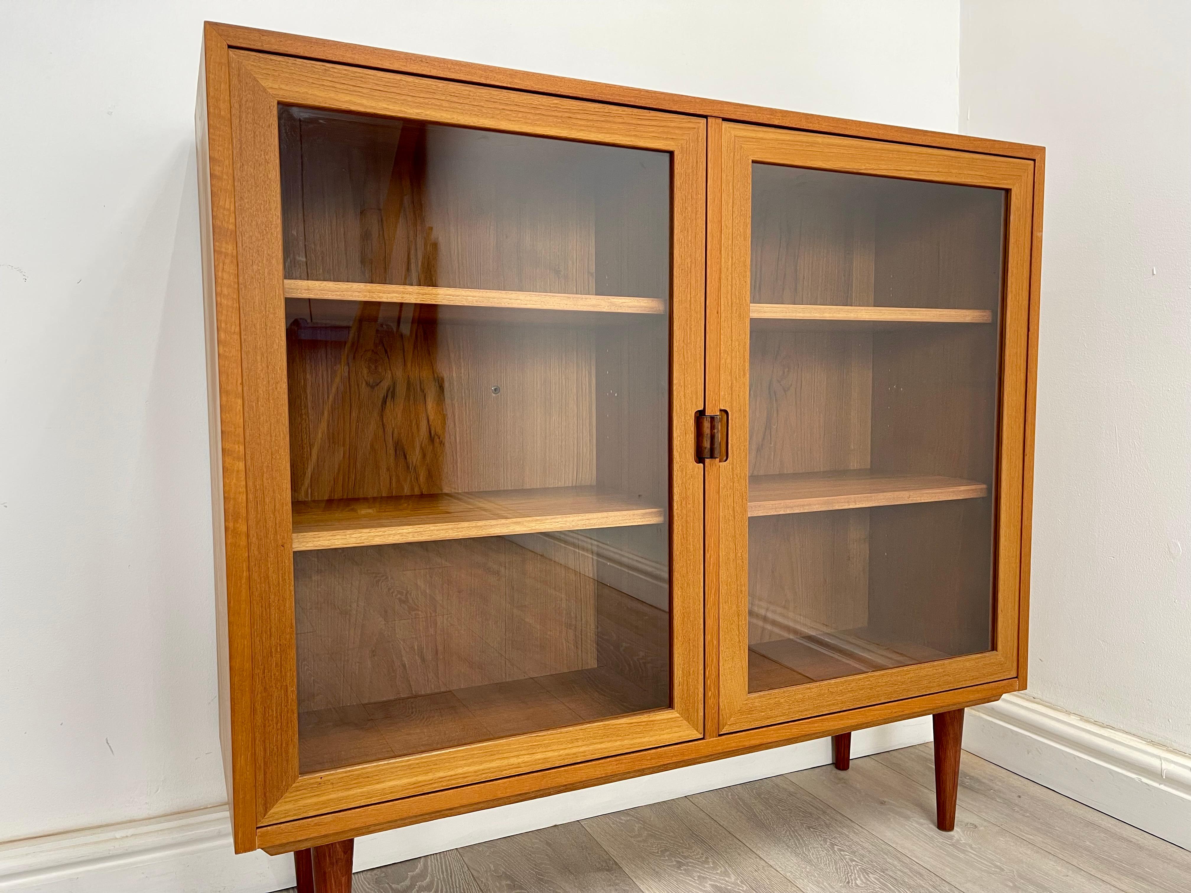 Midcentury Danish Teak Glazed Bookcase For Sale at 1stDibs