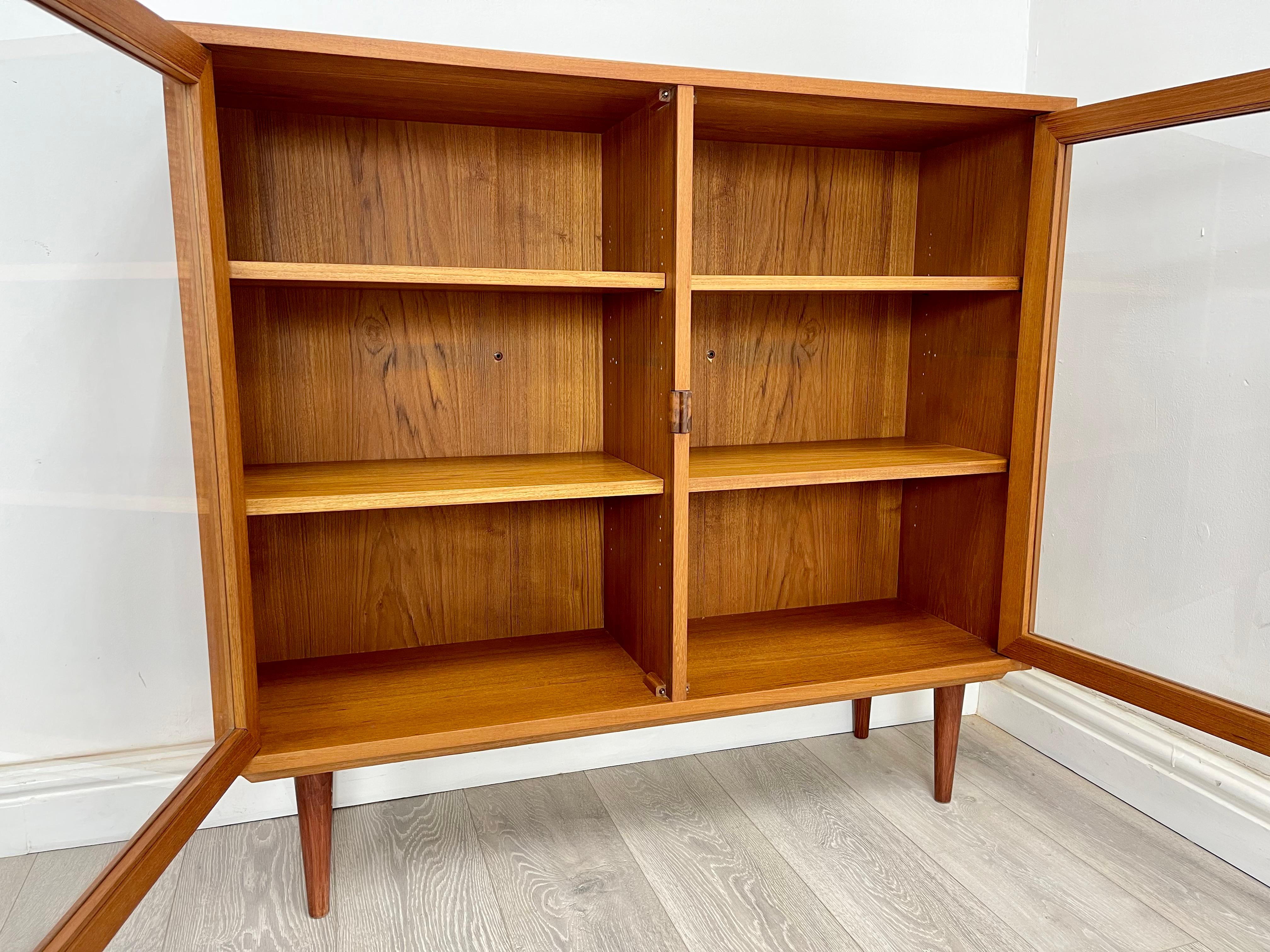 Midcentury Danish Teak Glazed Bookcase For Sale at 1stDibs