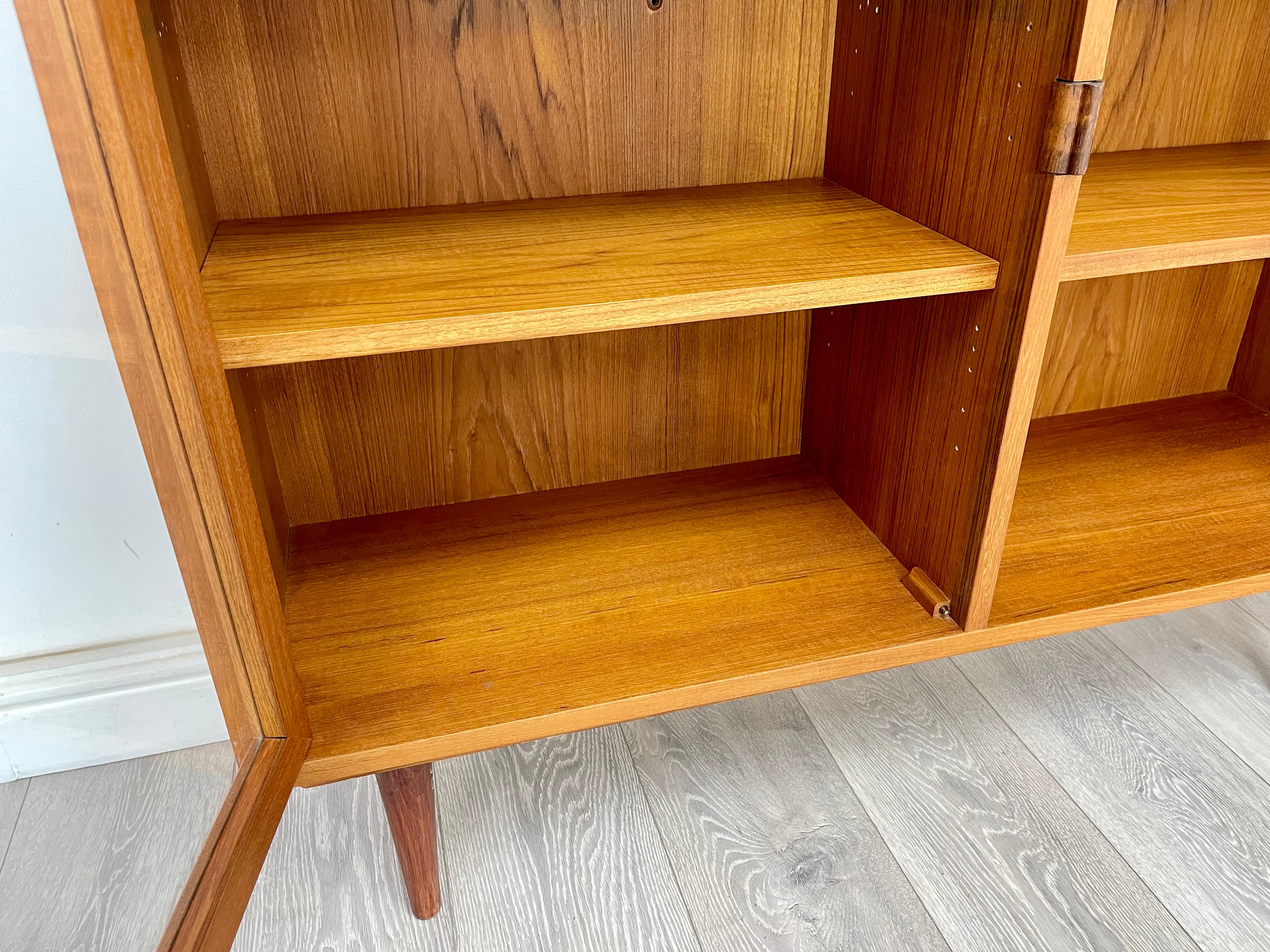 Midcentury Danish Teak Glazed Bookcase For Sale at 1stDibs