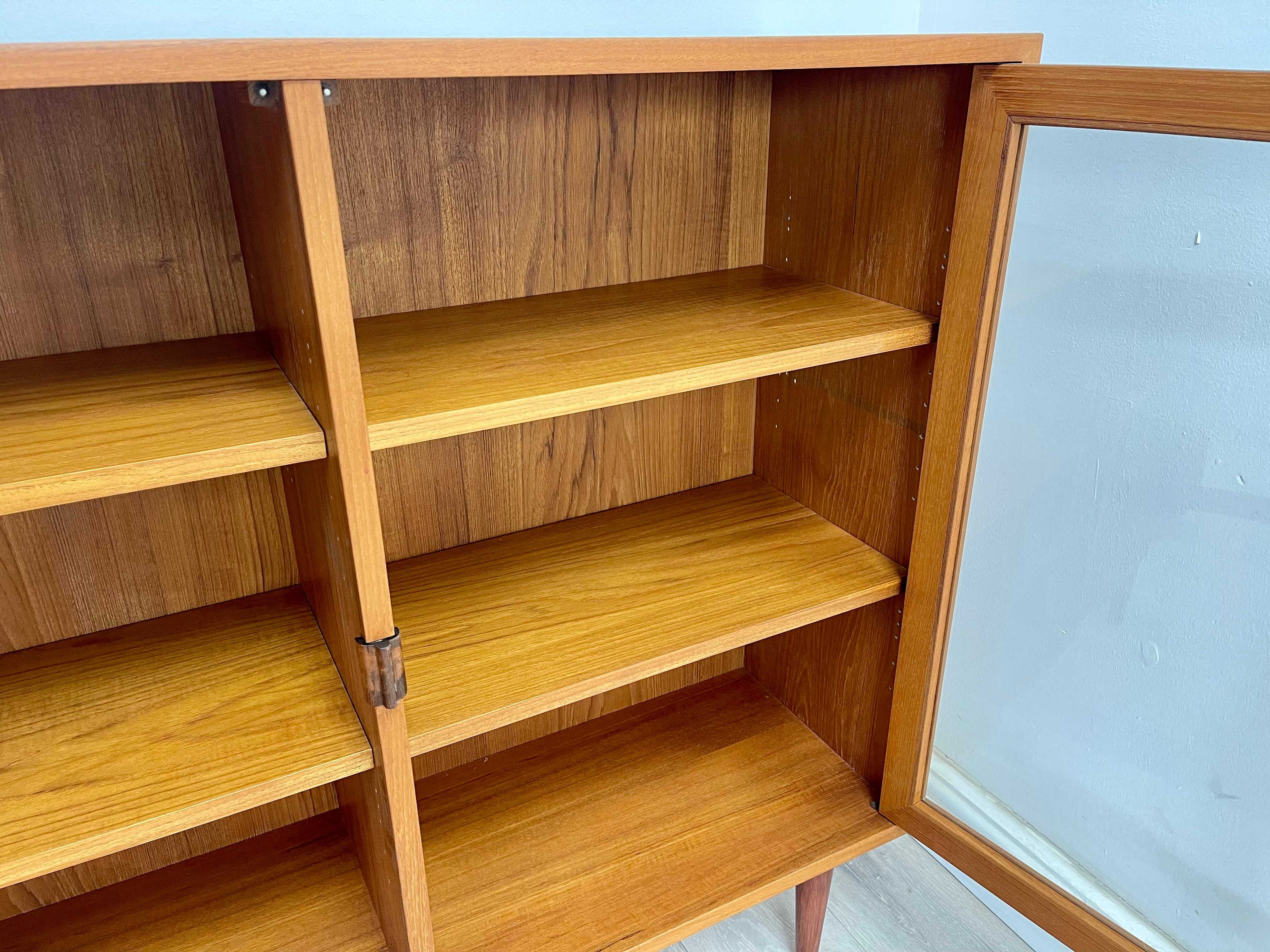 Midcentury Danish Teak Glazed Bookcase For Sale at 1stDibs