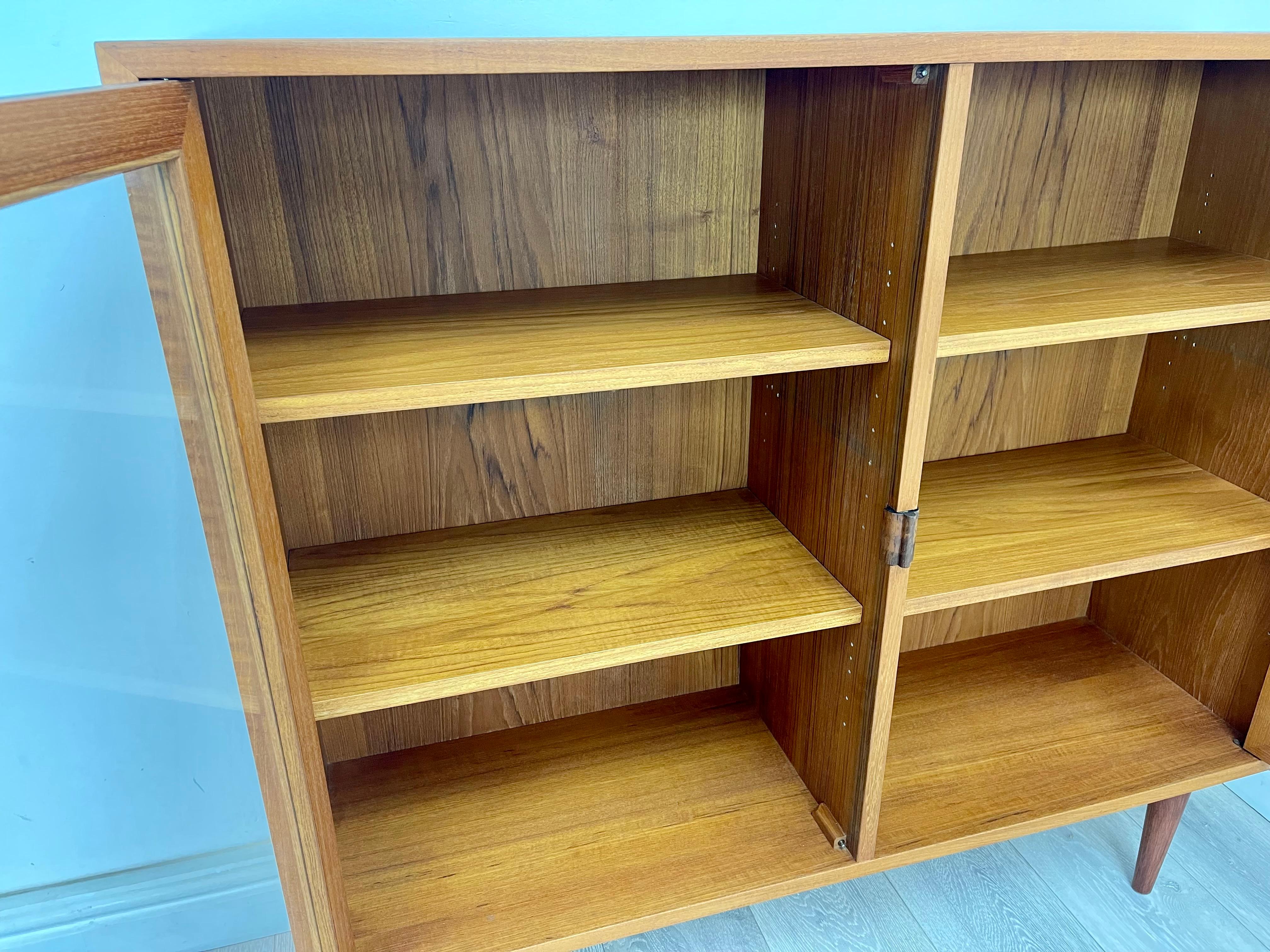 Midcentury Danish Teak Glazed Bookcase For Sale at 1stDibs