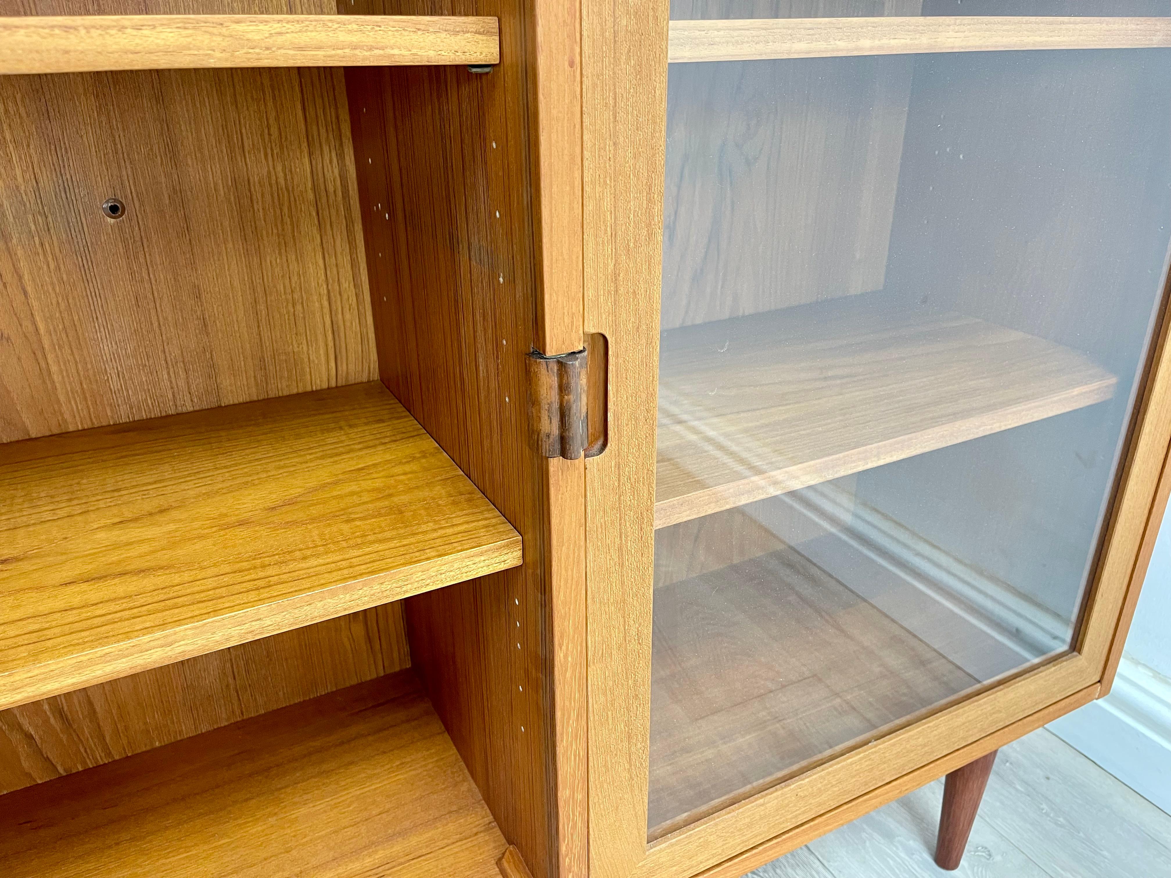 Midcentury Danish Teak Glazed Bookcase For Sale at 1stDibs