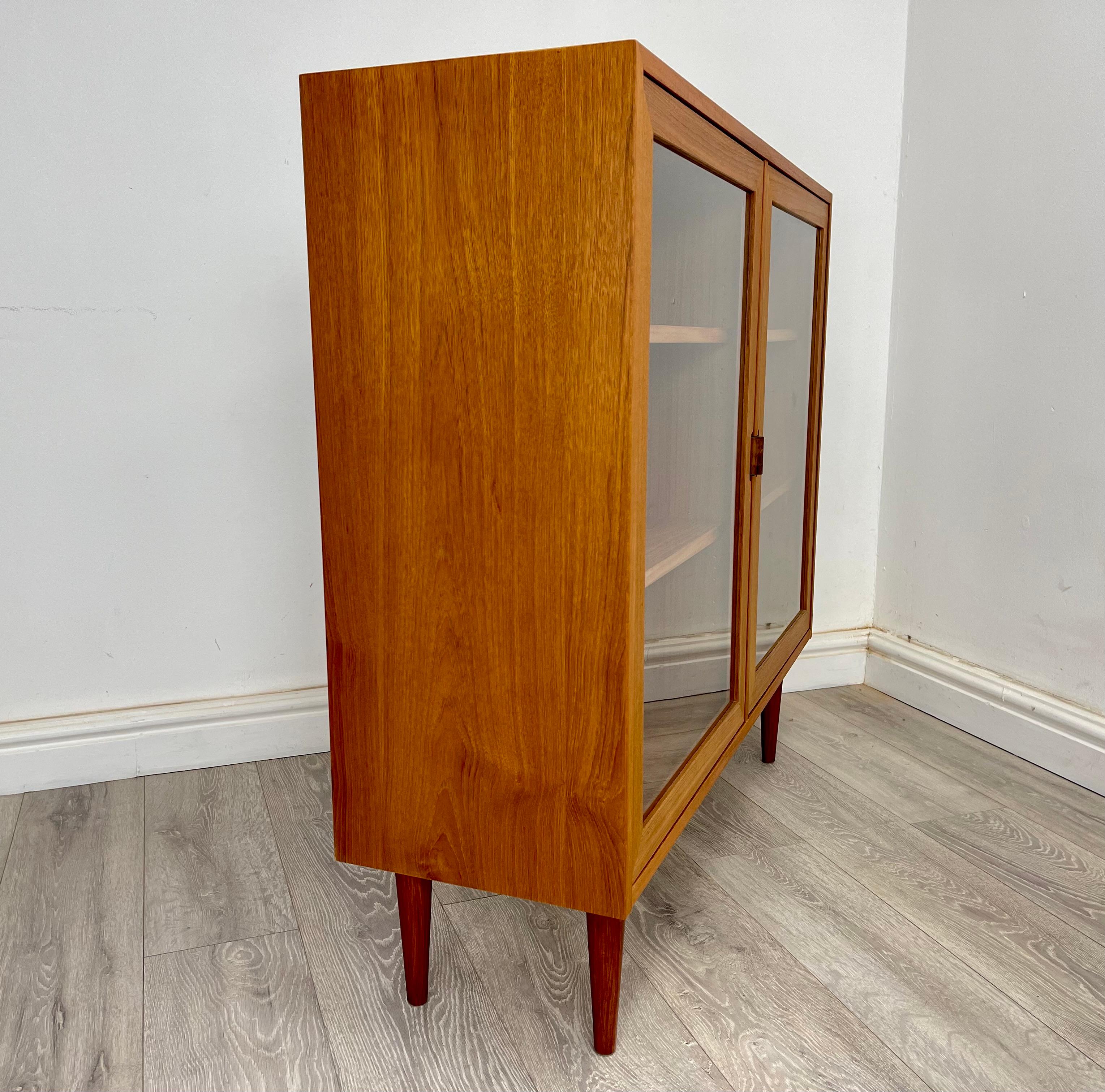 Midcentury Danish Teak Glazed Bookcase For Sale at 1stDibs