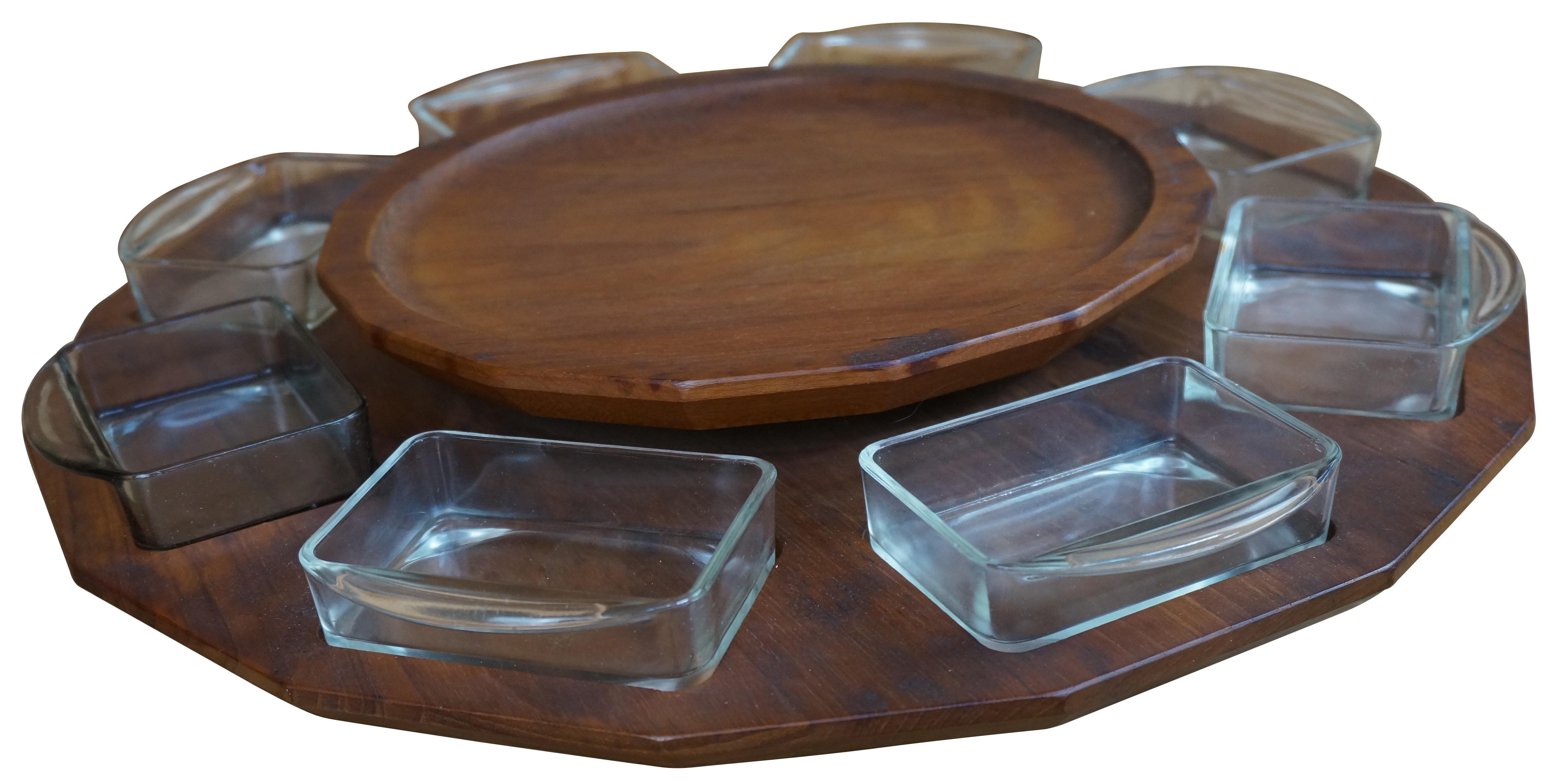 Mid-Century Danish Teak Lazy Susan Serving Tray Platter Hors D'oeuvre Fondue For Sale at 1stDibs