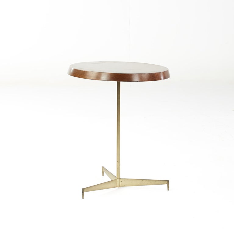 Mid Century Danish Walnut and Brass Tripod Side Table For Sale at 1stDibs