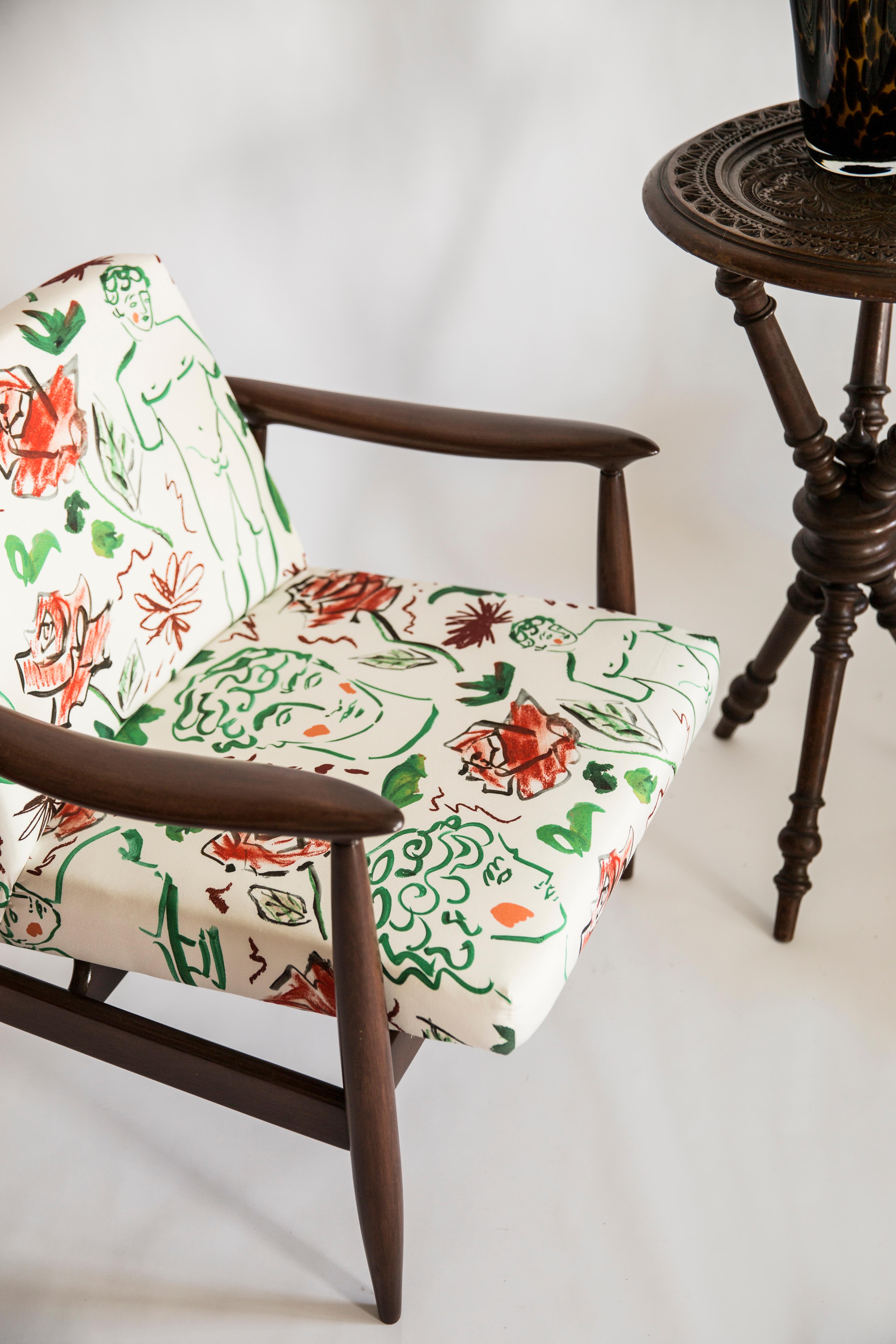 Midcentury David Roses Print Armchair, Designed by J Kedziorek, Europe ...