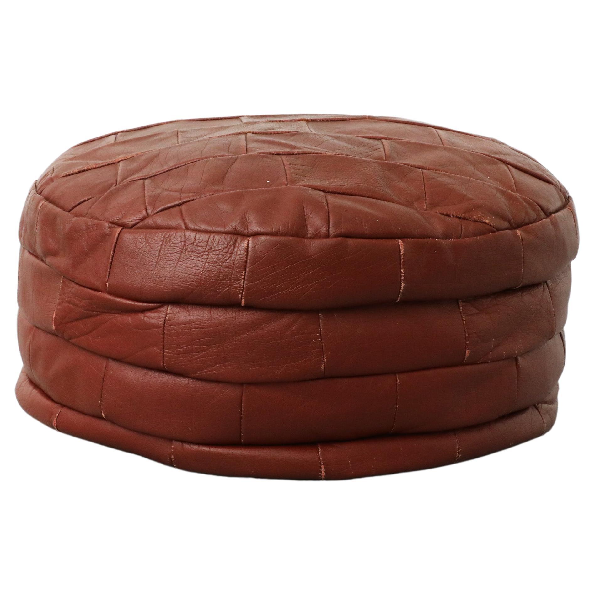 De Sede Inspired Mid-Century Light Brown Leather Patchwork Ottoman For ...