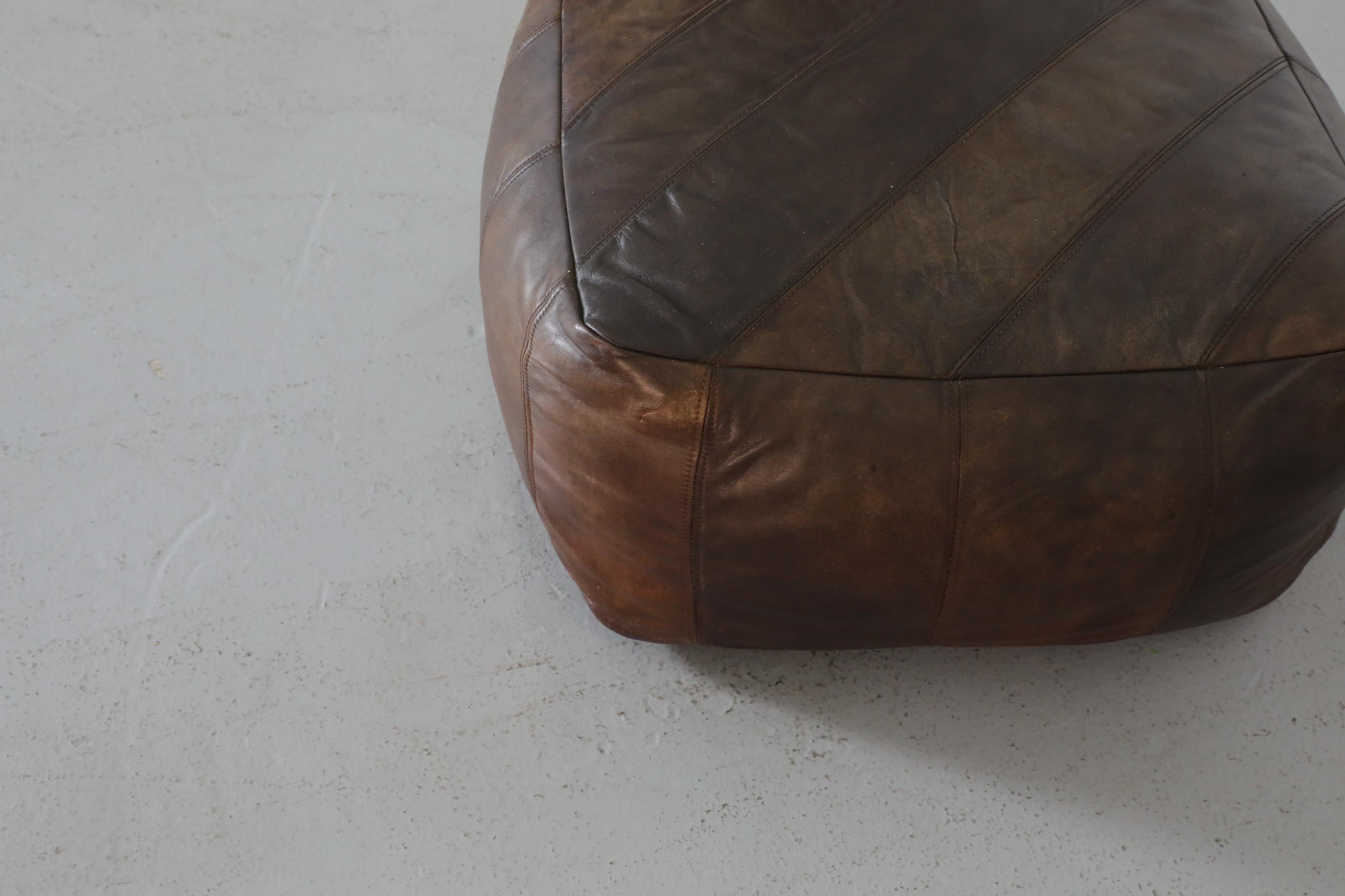 Mid-Century De Sede Inspired Dark Brown Square Patchwork Leather ...