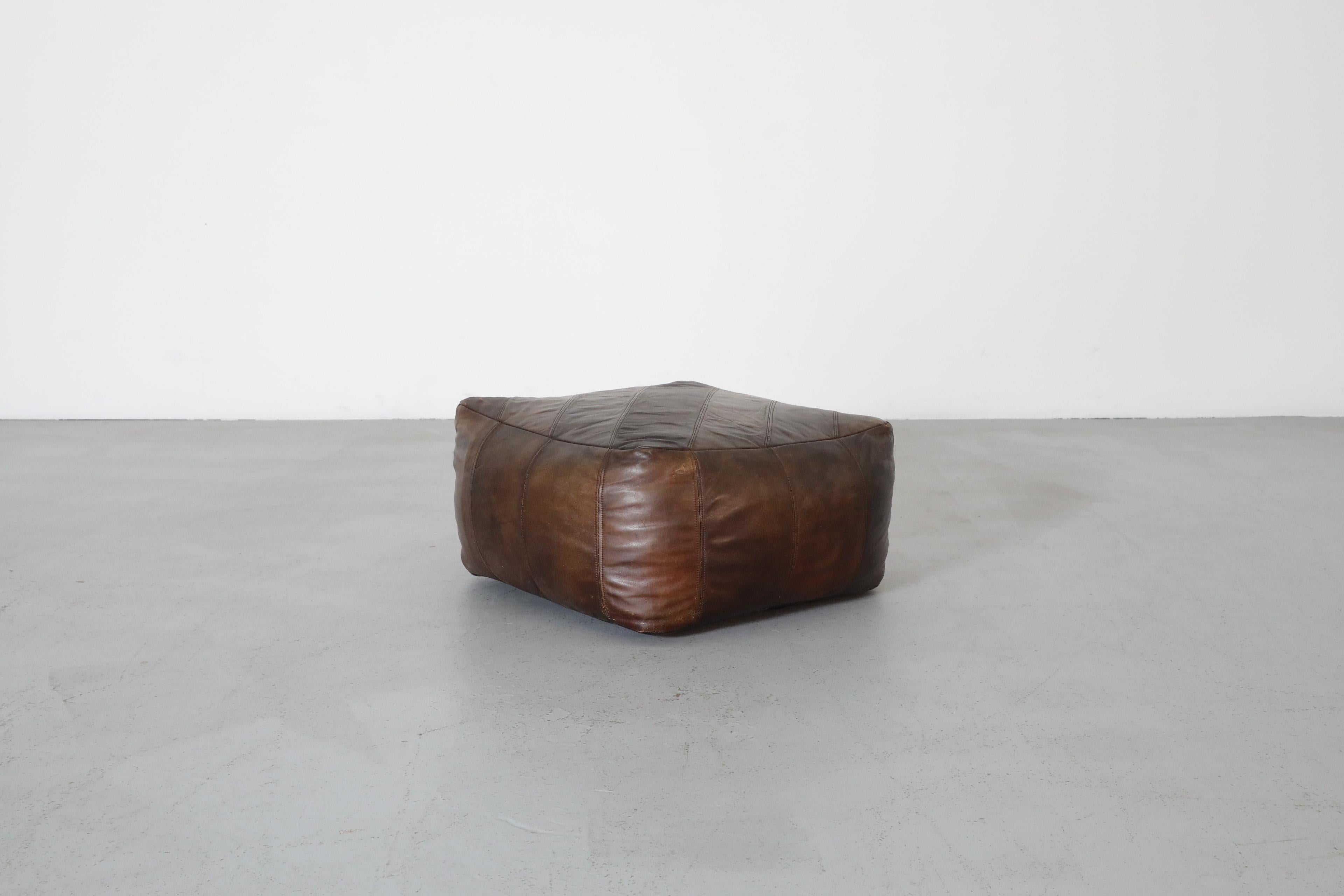 Mid-Century De Sede Inspired Dark Brown Square Patchwork Leather ...