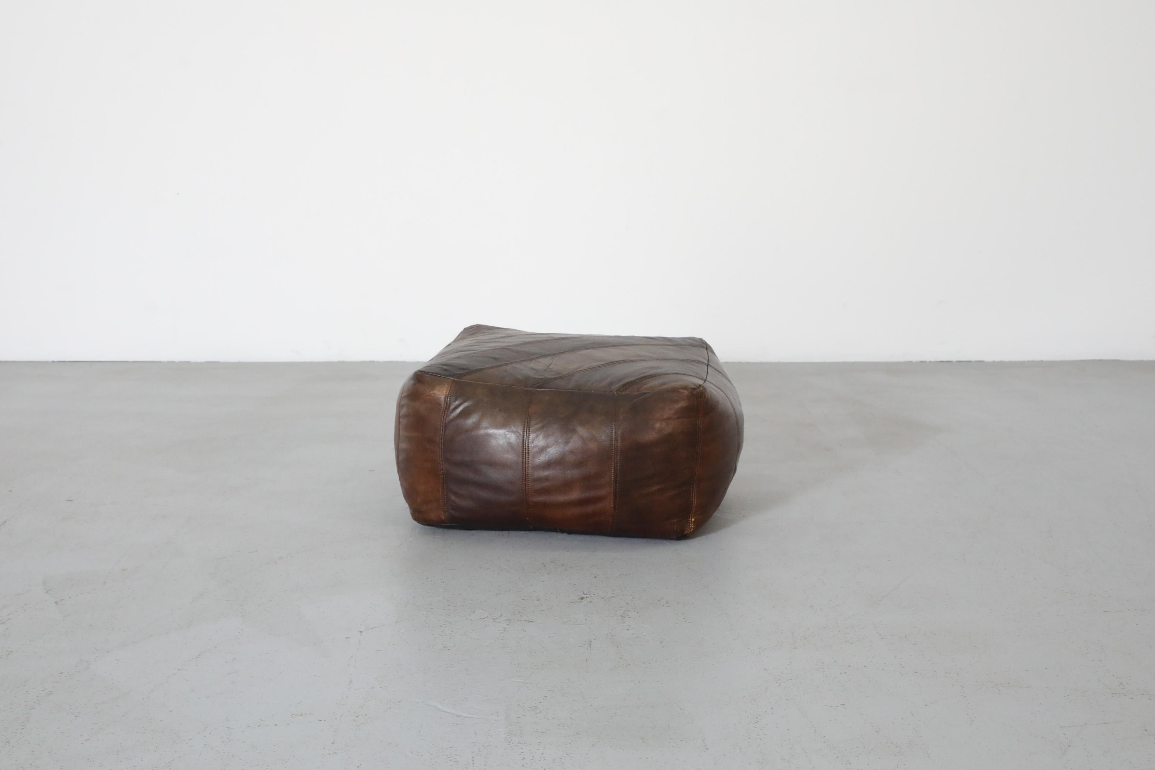 Mid-Century De Sede Inspired Dark Brown Square Patchwork Leather ...