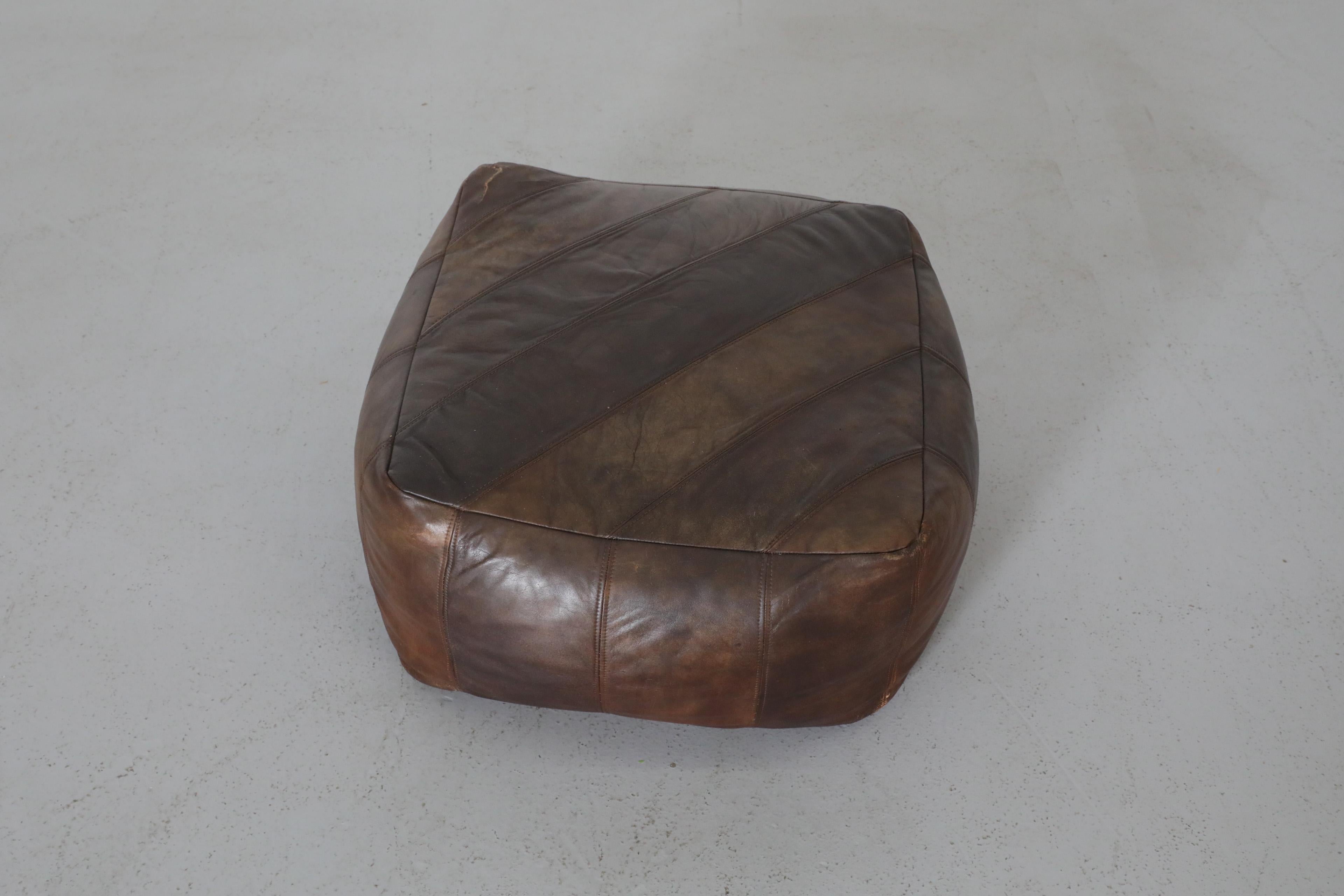 Mid-Century De Sede Inspired Dark Brown Square Patchwork Leather ...