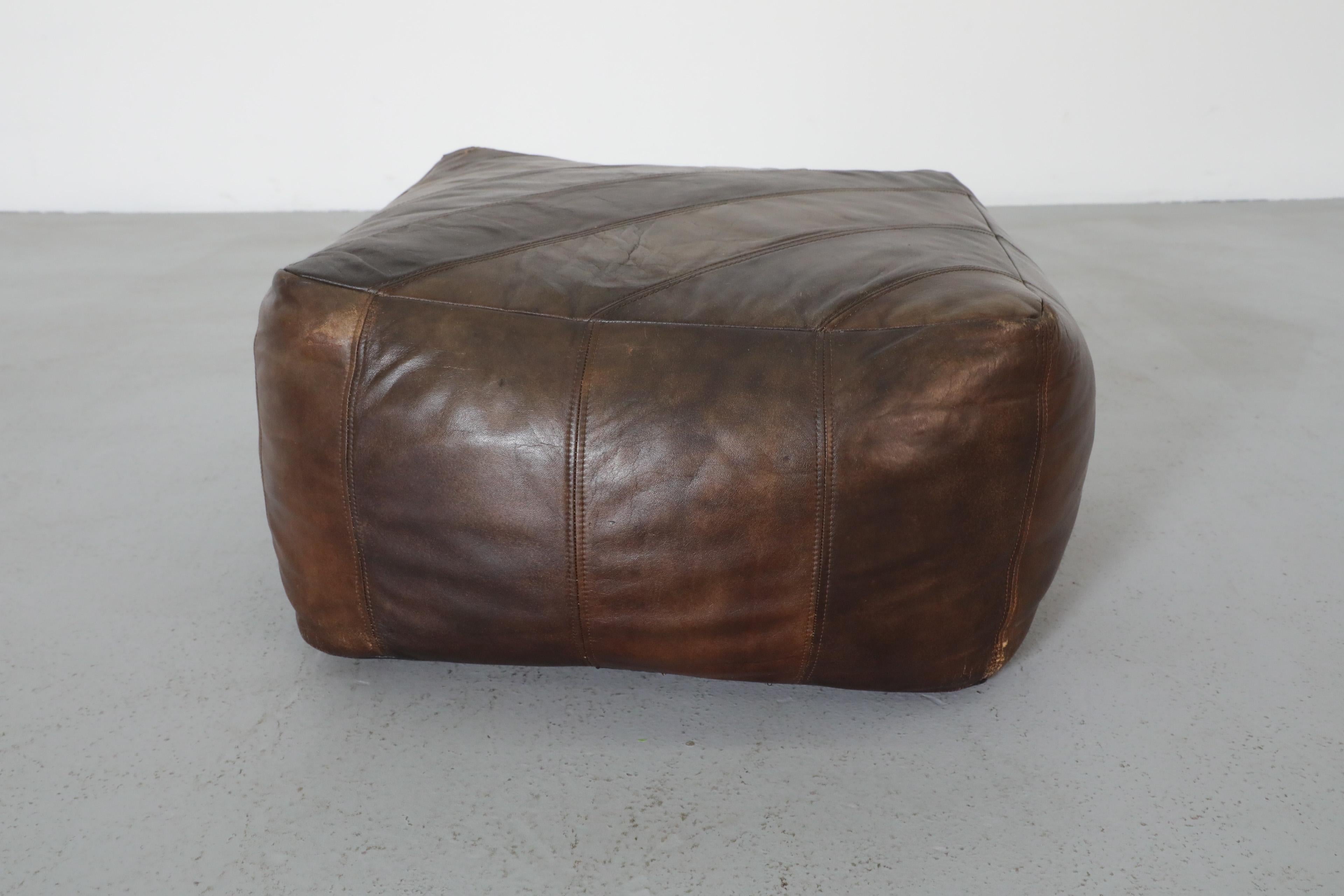 Mid-Century De Sede Inspired Dark Brown Square Patchwork Leather ...