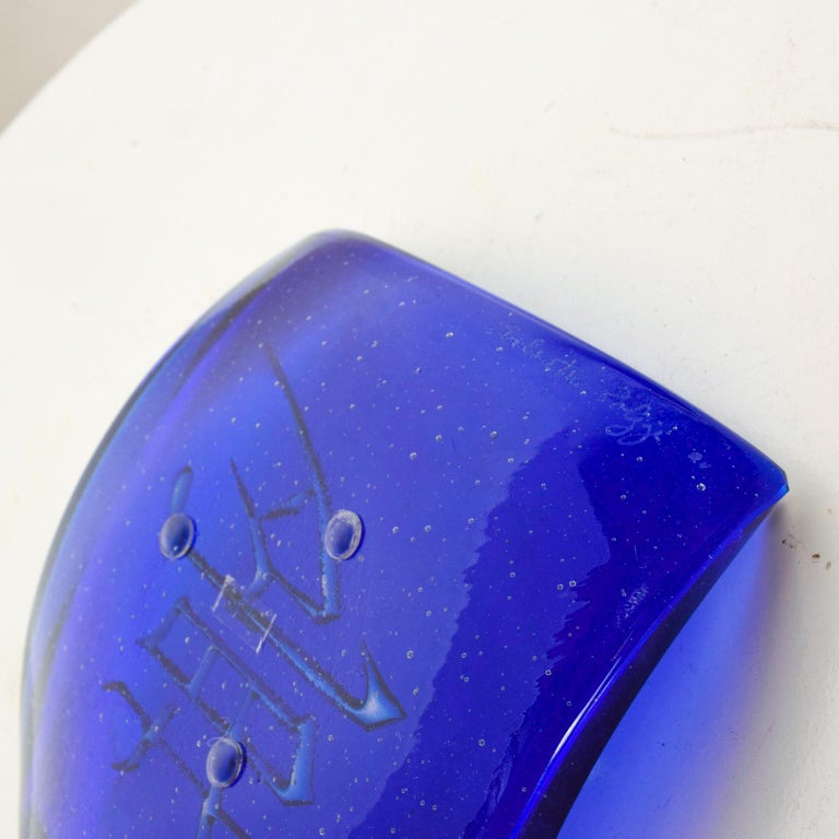 Midcentury Decorative Blue Glass Dish Signed Salvatore Polizzi For Sale ...