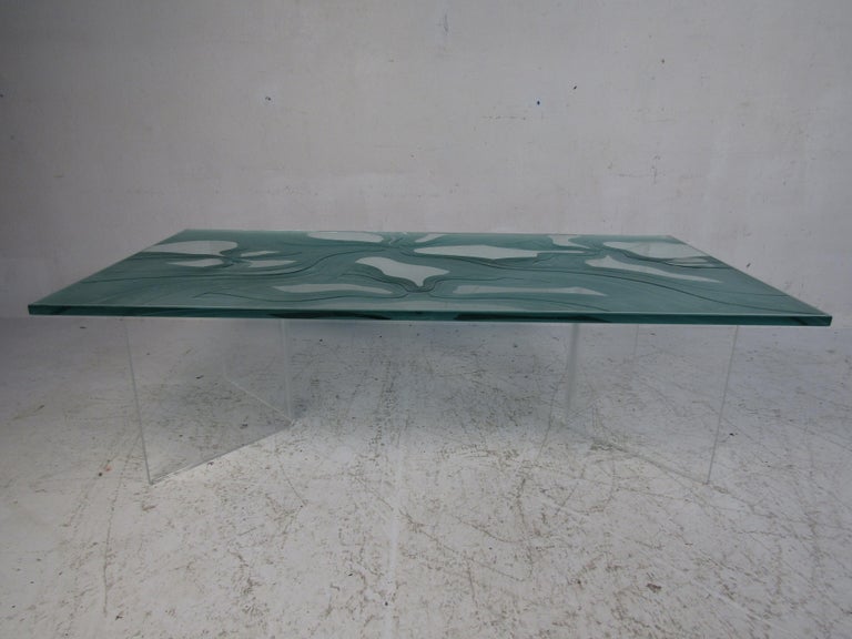Midcentury Decorative Frosted Glass Top Coffee Table For Sale at ...