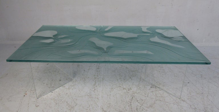Midcentury Decorative Frosted Glass Top Coffee Table For Sale at ...