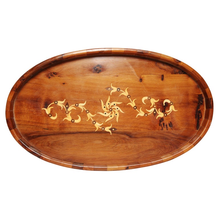 Mid Century Decorative Wood Plate with Flowers, Italy, 1960s For Sale ...