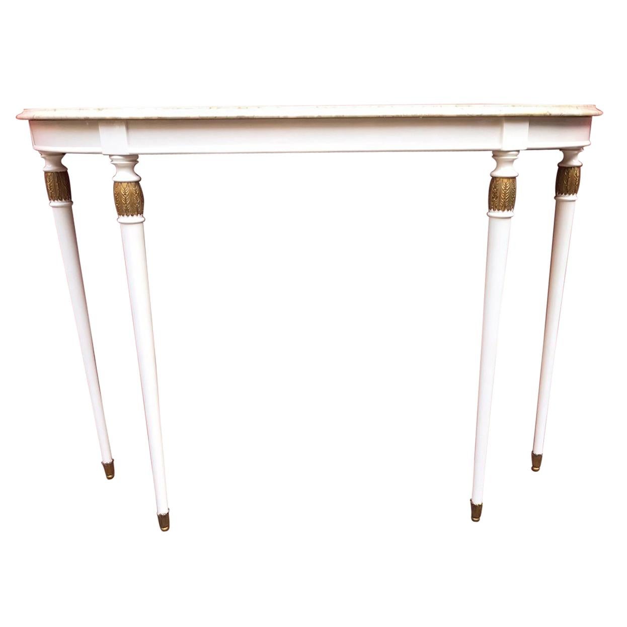 A Mid-Century Brass and Glass Top Demi-Lune Console with Swan Head ...