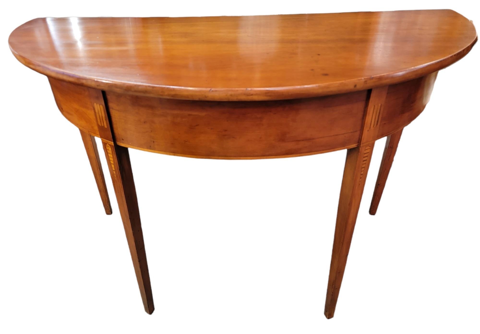 Midcentury Demilune Empire Inlaid French Side Table at 1stDibs