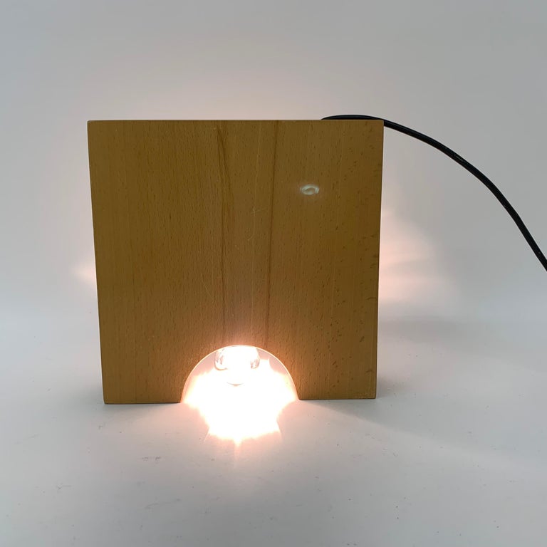 Mid-Century Design Solid Wood Block Table Lamp, 1970’s Minimalist For ...