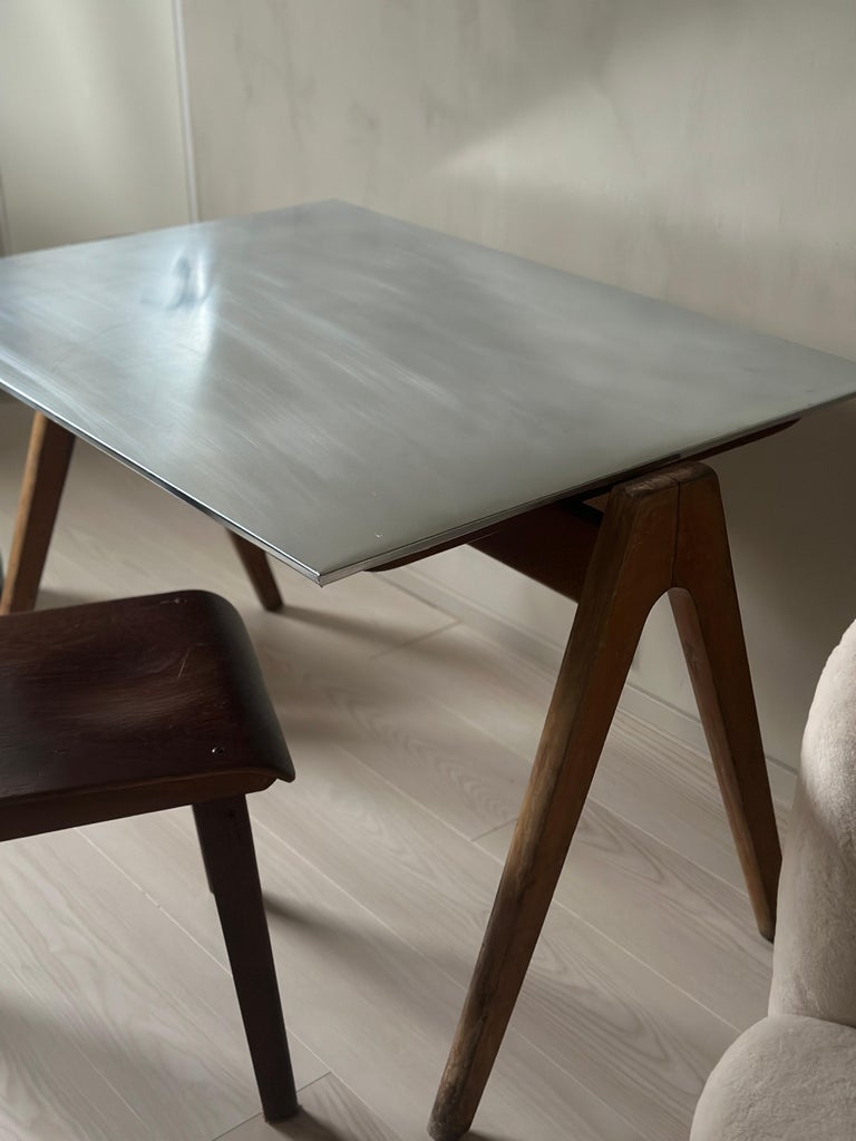 Mid-Century Desk by Robin Day with Zinc Top and Beech Legs, 1950s For ...