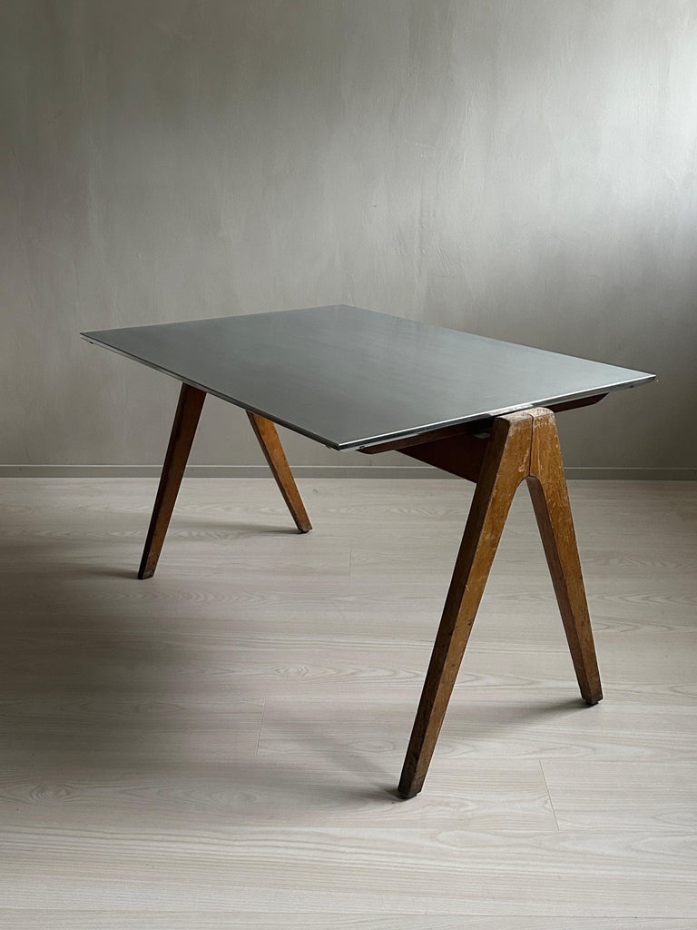 Mid-Century Desk by Robin Day with Zinc Top and Beech Legs, 1950s For ...