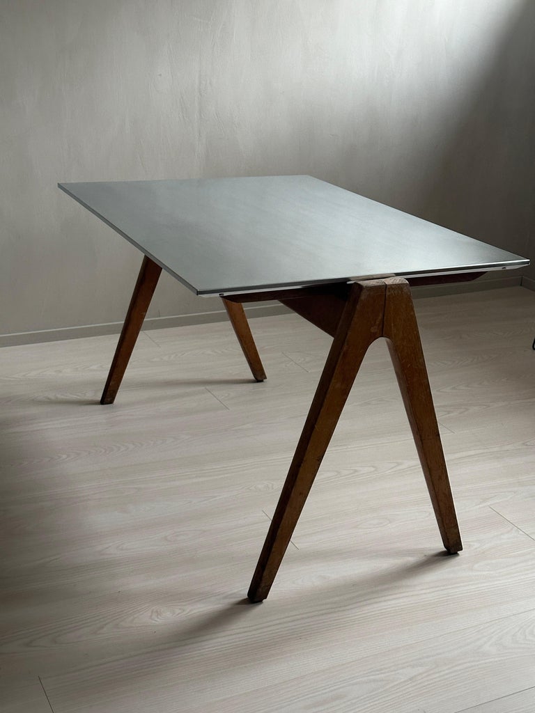 Mid-Century Desk by Robin Day with Zinc Top and Beech Legs, 1950s For ...
