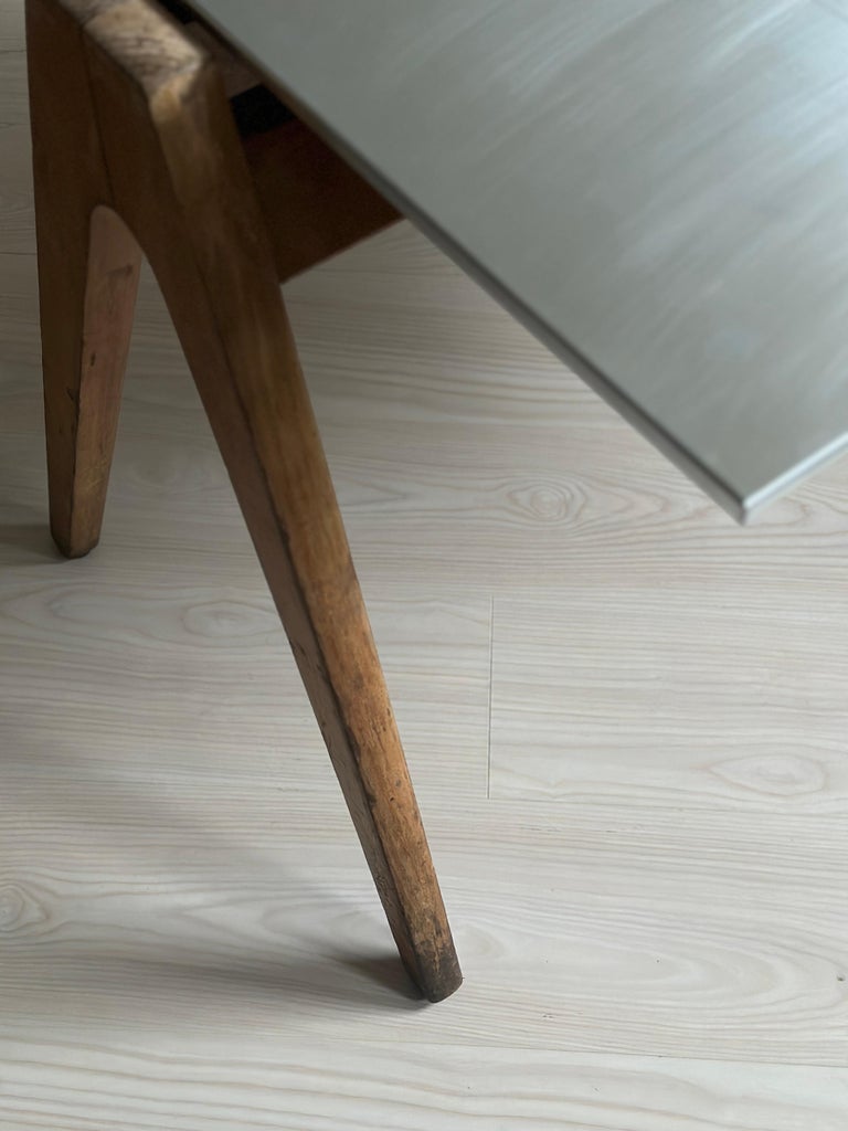 Mid-Century Desk by Robin Day with Zinc Top and Beech Legs, 1950s For ...