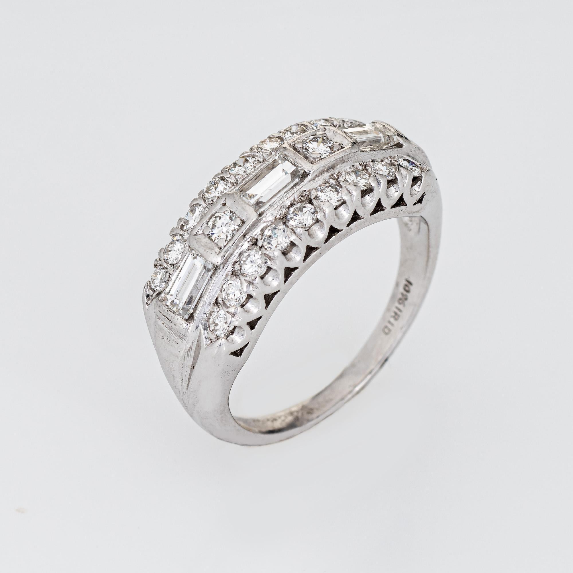 Mid Century Diamond Band Vintage Platinum Ring 3 Row Mixed Cuts Jewelry ...
