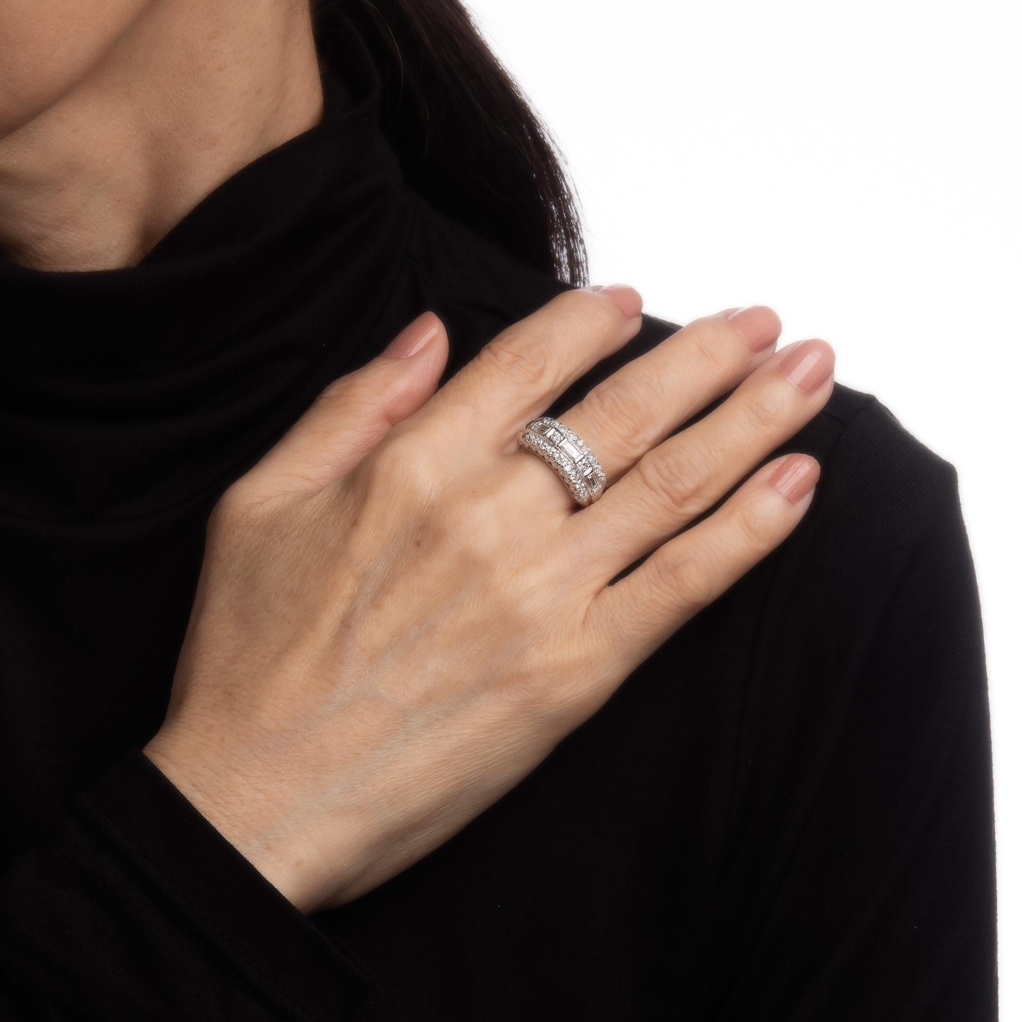 Mid Century Diamond Band Vintage Platinum Ring 3 Row Mixed Cuts Jewelry ...