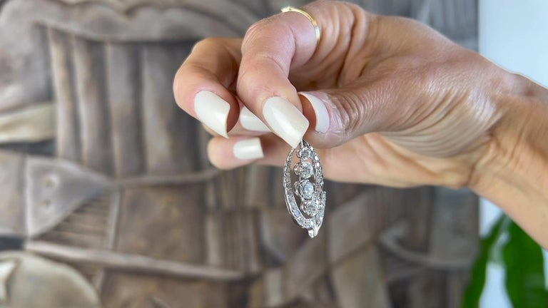 Mid-Century Diamond Platinum Leaf Pendant For Sale at 1stDibs