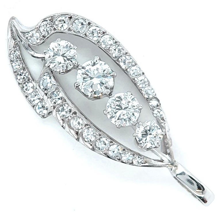 Mid-Century Diamond Platinum Leaf Pendant For Sale at 1stDibs