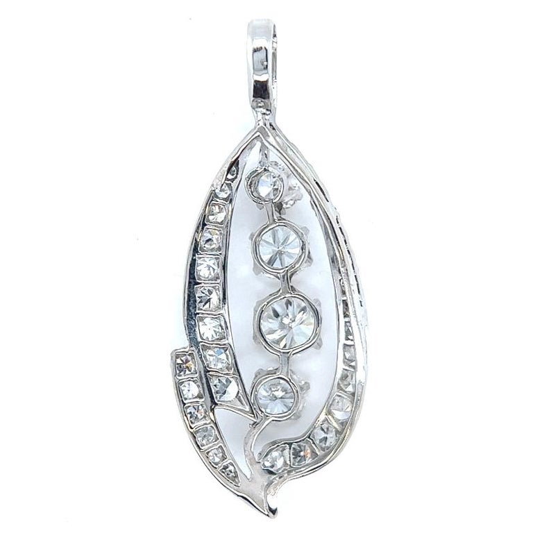 Mid-Century Diamond Platinum Leaf Pendant For Sale at 1stDibs