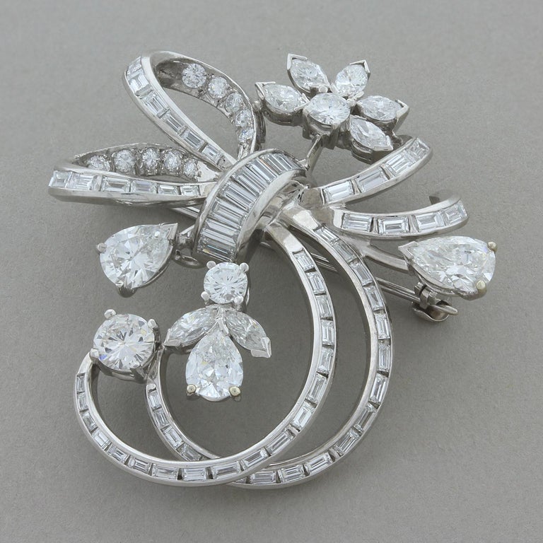 Midcentury Diamond Platinum Pin Brooch For Sale at 1stDibs