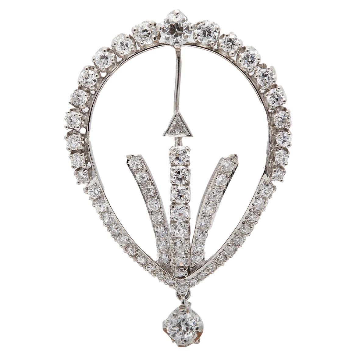 Mid Century Diamond Platinum Teardrop Shaped Convertible Brooch and ...