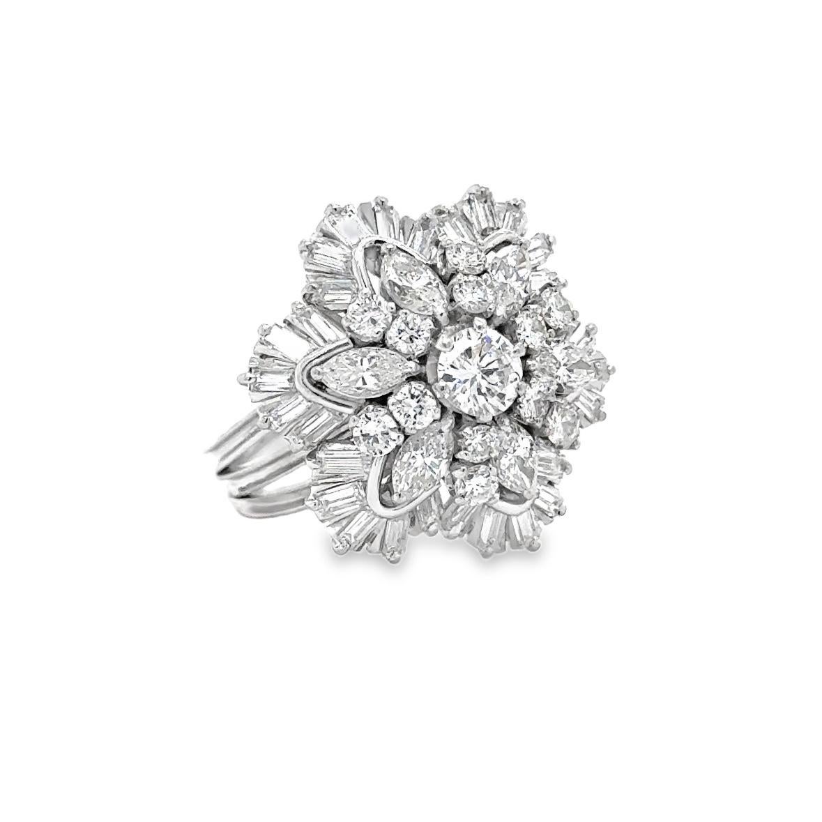 Mid Century Diamond Snowflake Ballerina Ring Platinum For Sale at 1stDibs