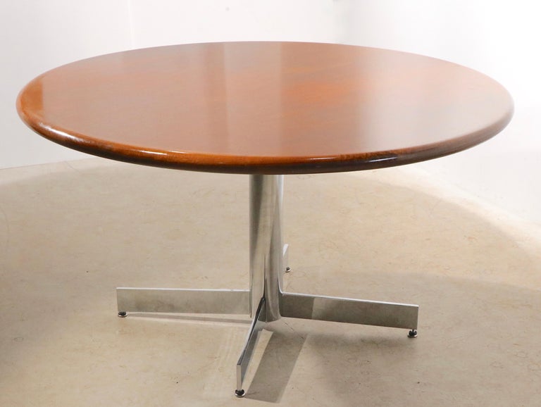 Mid Century Dining Conference Table with Round Solid Walnut Top on ...