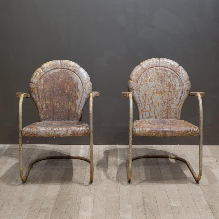 Mid-century Distressed Metal Patio Clam Shell Chairs c.1950 For Sale at ...