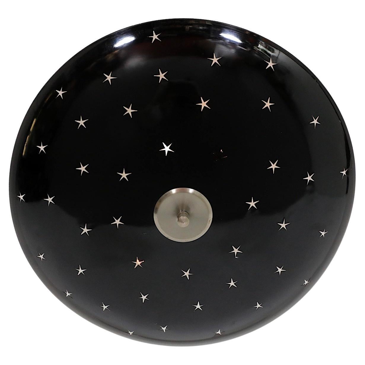 Mid-Century Domed Black Enameled Metal Ceiling Sconce with Star Cutouts ...