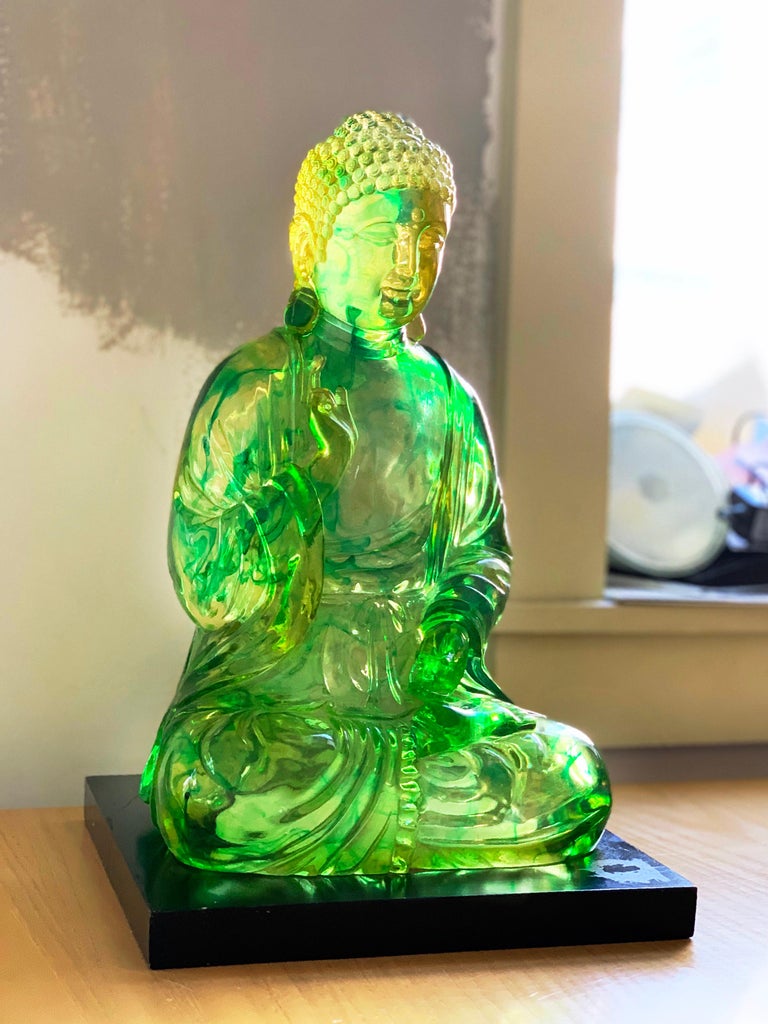 Midcentury Dorothy Thorpe Lucite Citrine Gautama Buddha Lotus Sculpture ...