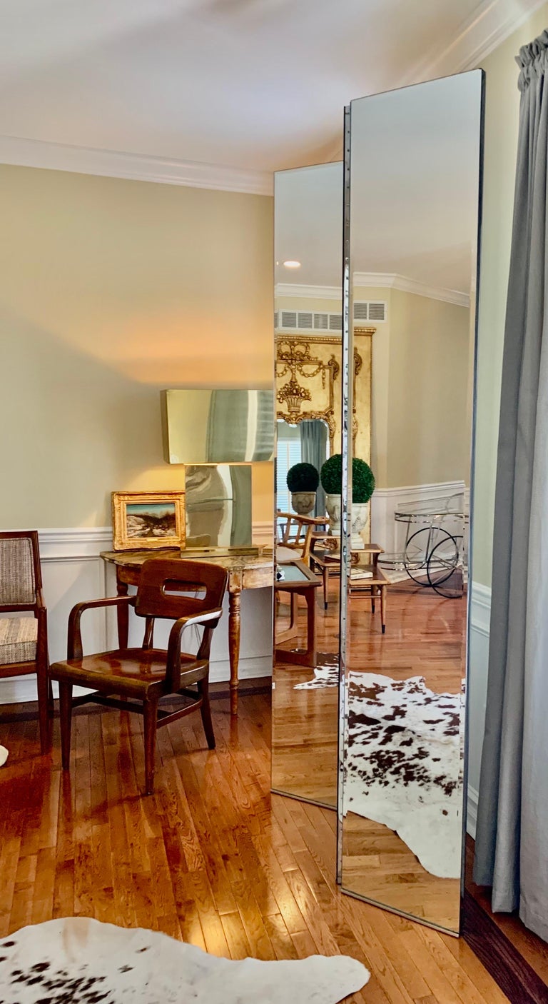 Mid Century Double-Sided and Beveled Mirror Room Divider with Full ...