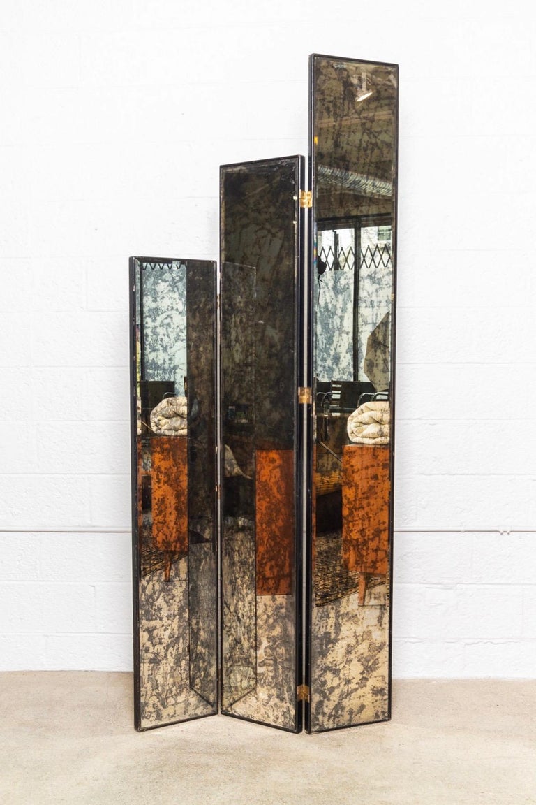 Midcentury Double-Sided Tall Glam Mirror Folding Screen or Room Divider ...