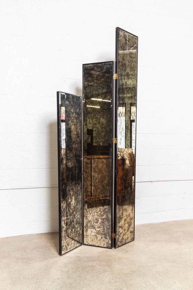 Midcentury Double-Sided Tall Glam Mirror Folding Screen or Room Divider ...
