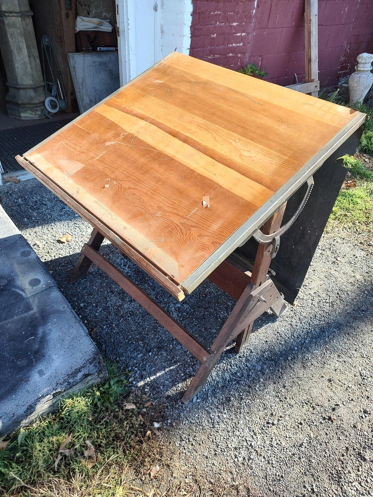 Mid Century Drafting Table by Anco C1940 Oak and Maple For Sale at 1stDibs