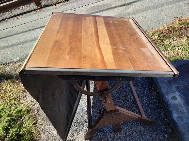 Mid Century Drafting Table by Anco C1940 Oak and Maple For Sale at 1stDibs